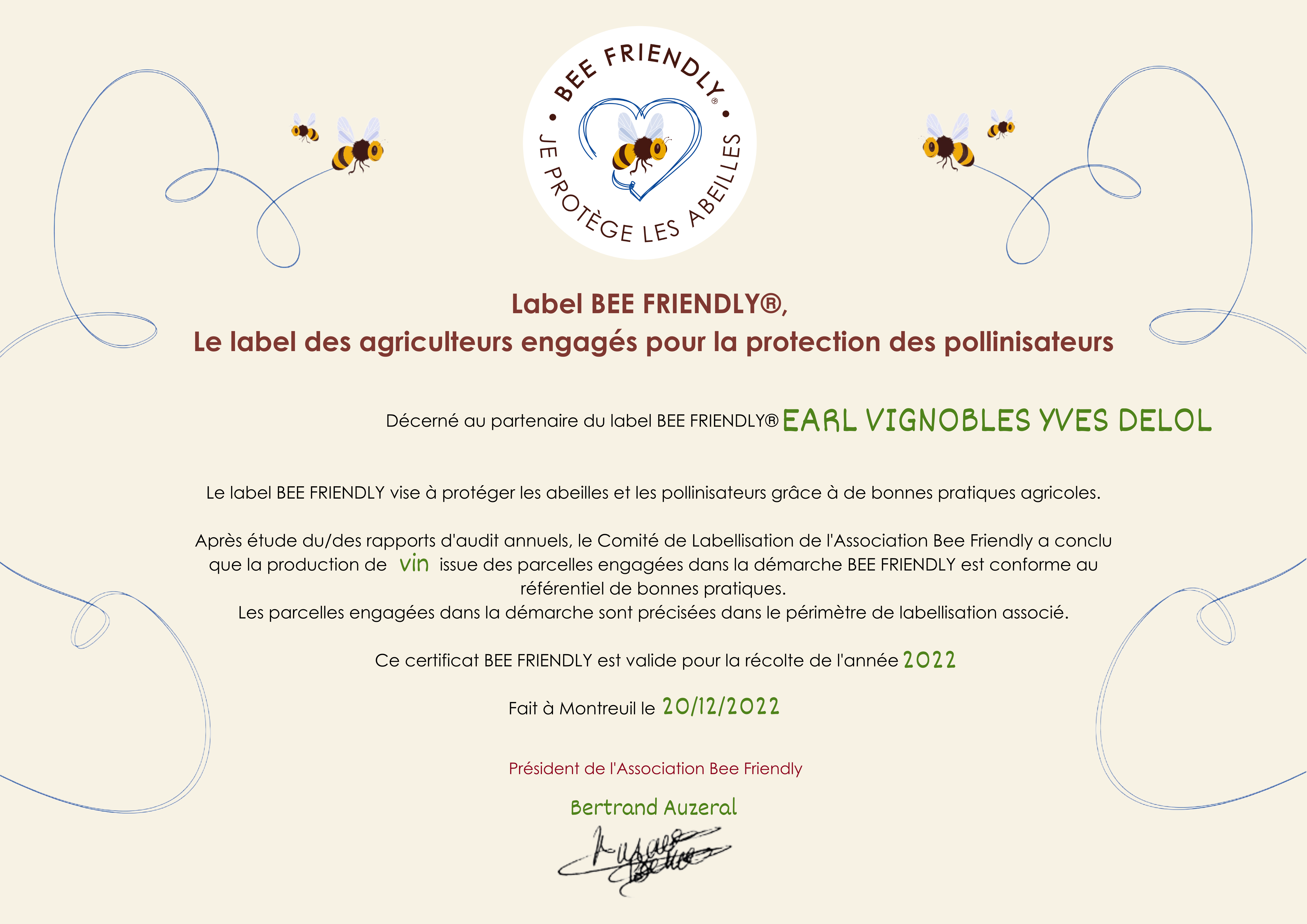 Bee Friendly certifié 2022